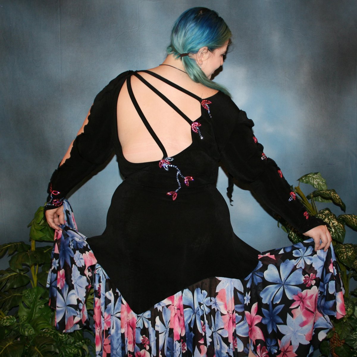 Black Plus Size Ballroom Dress | Pink & Blue Accents – Crystal’s Creations