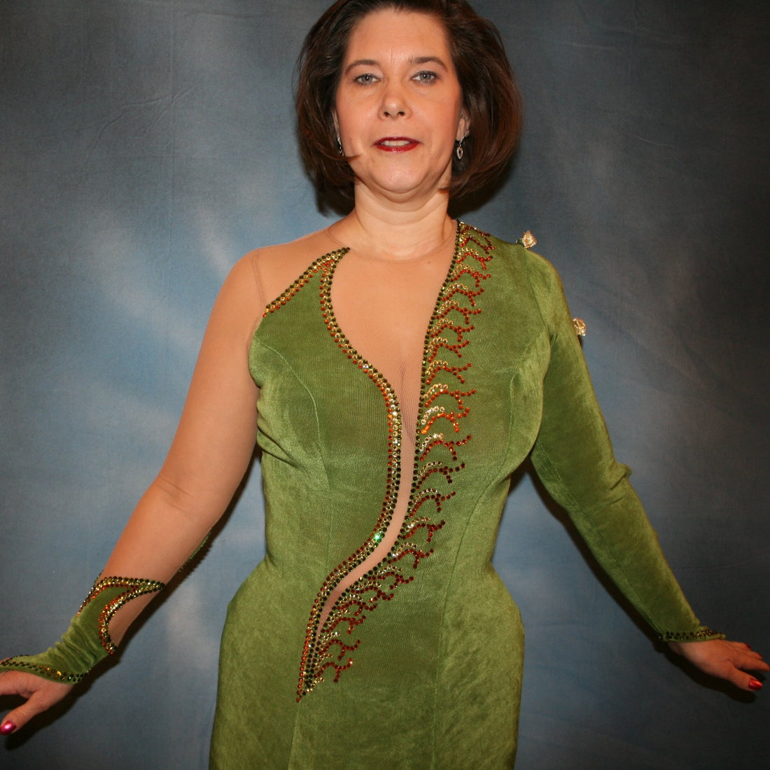 Olive Green Ballroom Dress | Print Flounces | Size 7/8-9/10 | Tall ...