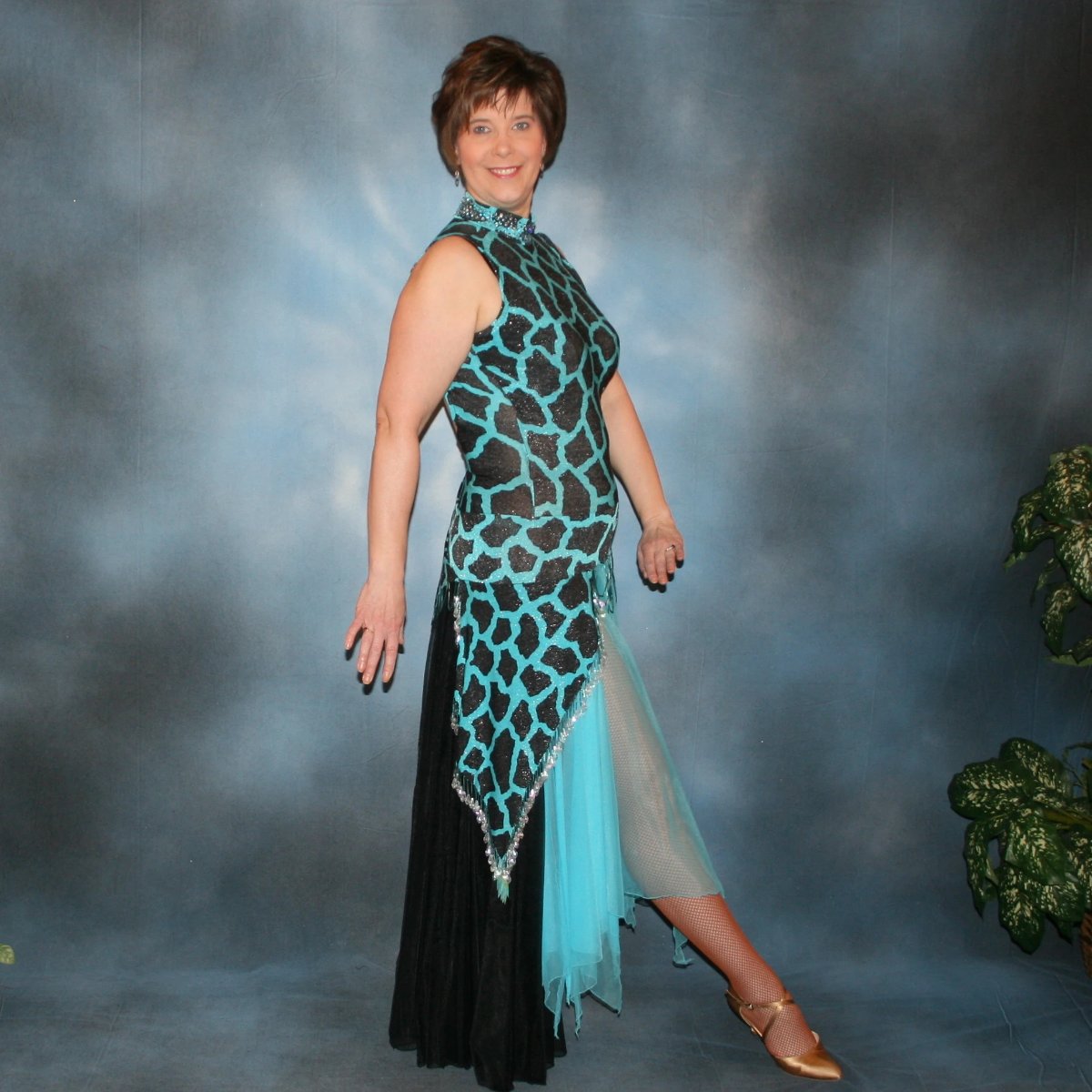 Black & Turquoise Tango-Rumba-Bolero Dress – Crystal’s Creations